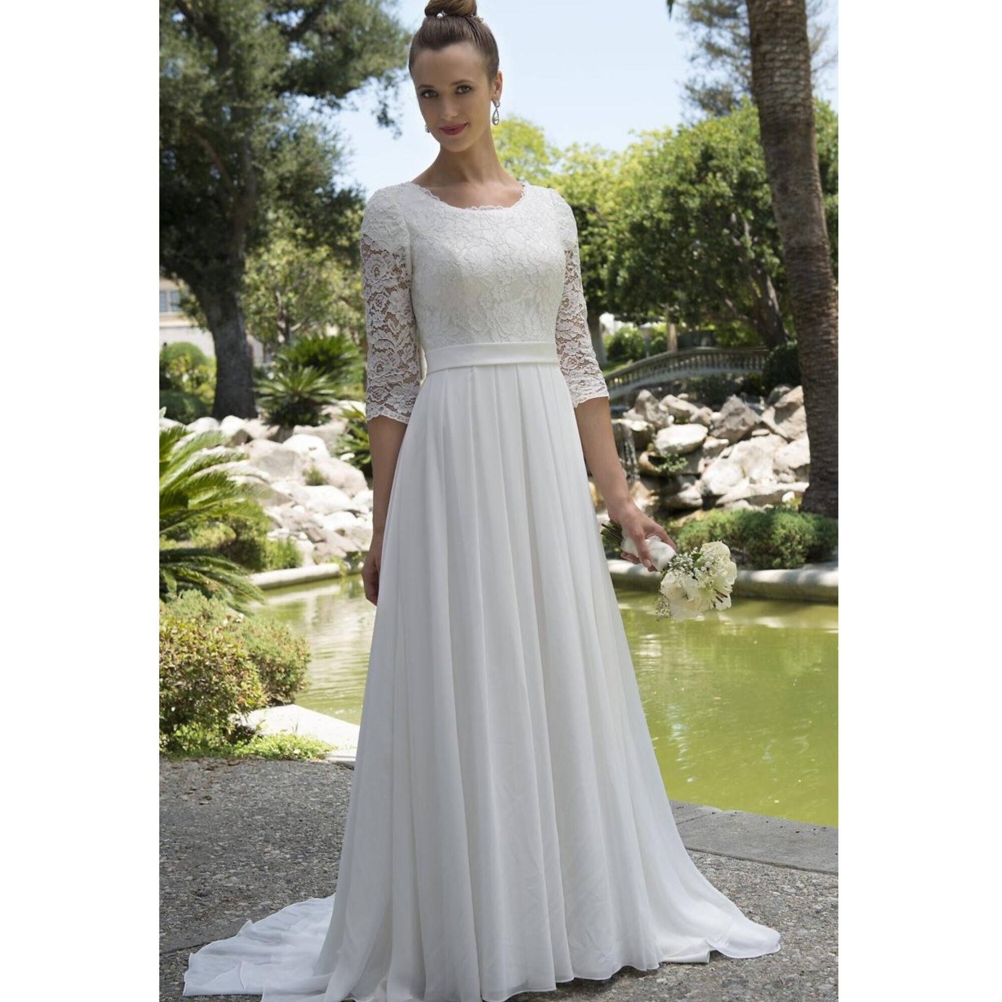 Modest Beach Gown Long Train Wedding Boho Wedding Dress - Etsy