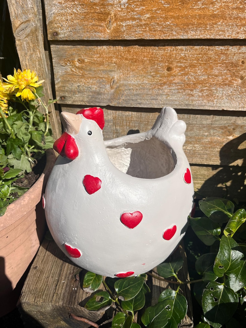 Garden Ceramic Hen Planter Flower Plant Pot Home Decor Farm Animal Love ...