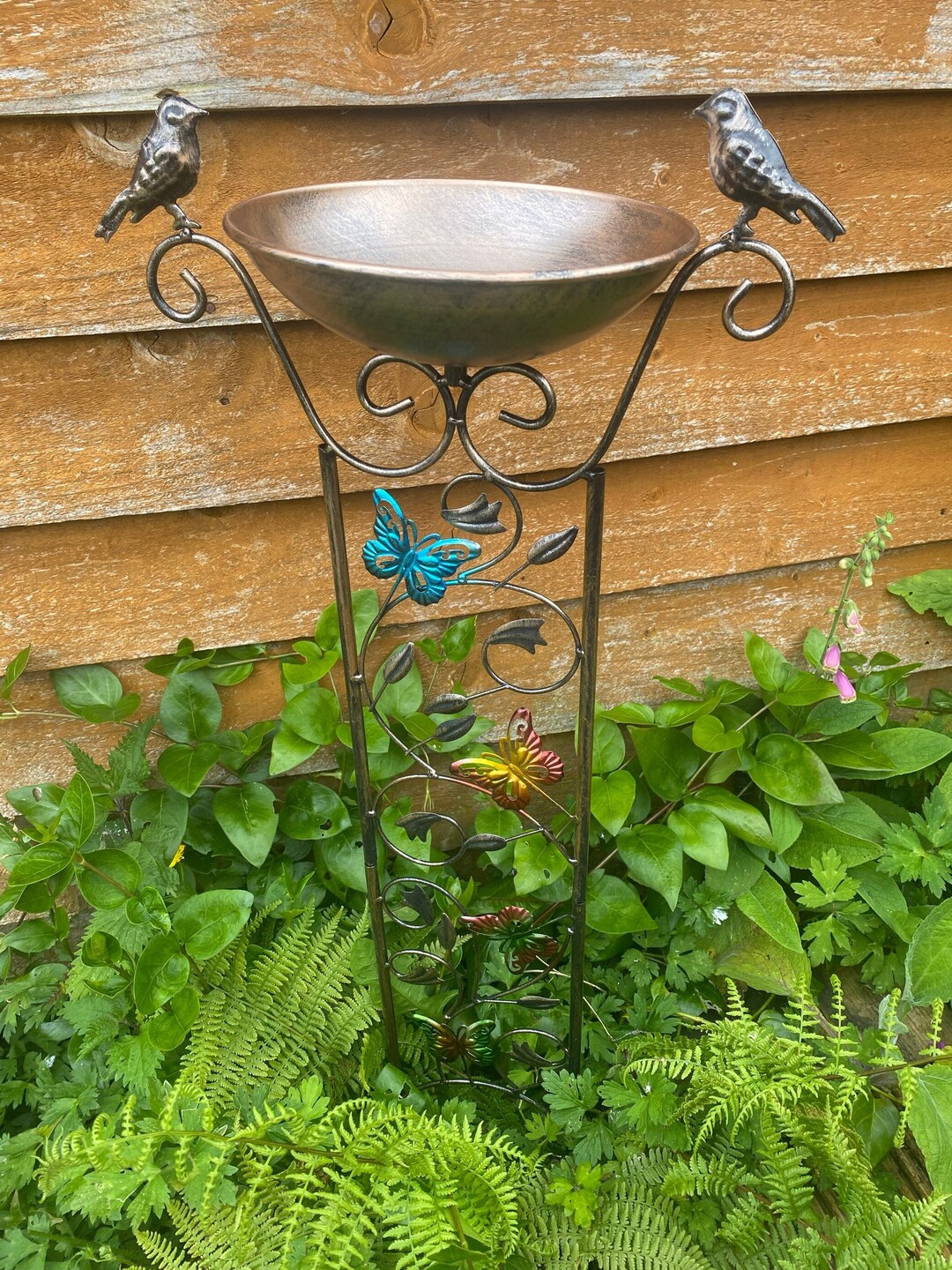 Metal Decorative Bird Bath Feeder Garden Stake Wild Bird Bath Outdoor ...