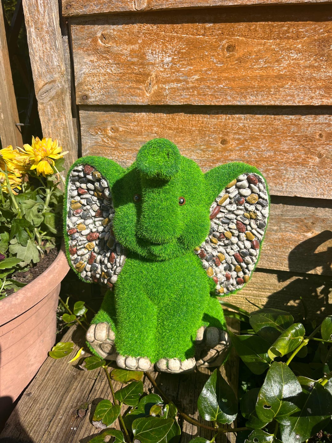 Moss Effect Elephant Garden Ornament Flocked Faux Grass Animal Figure ...