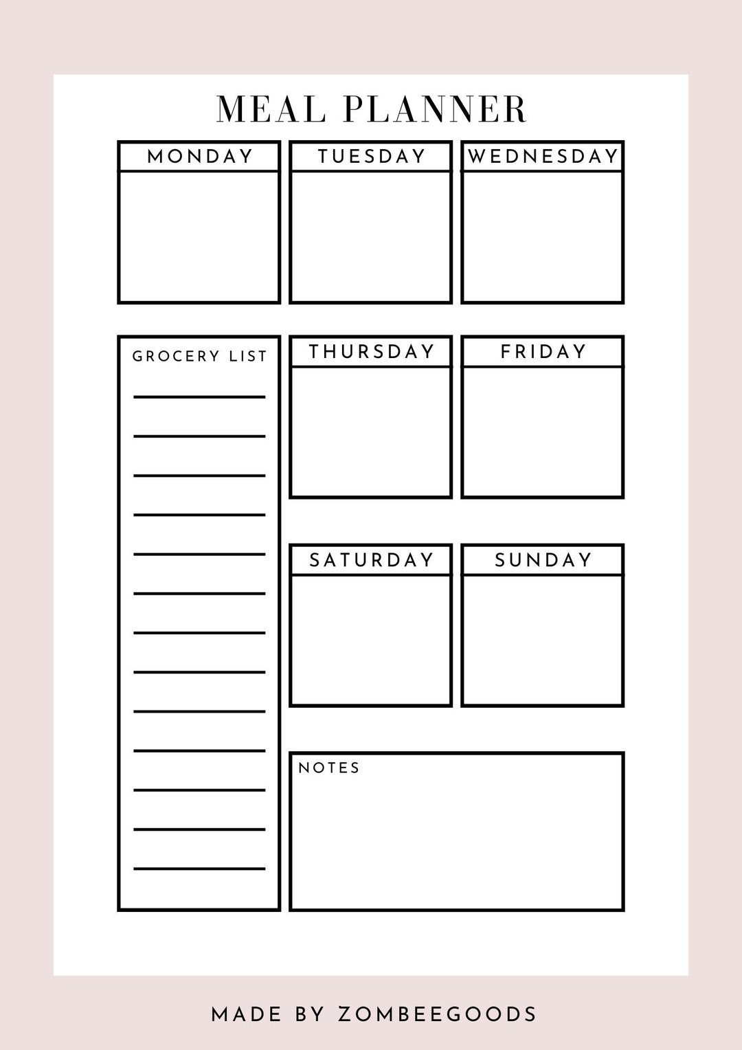 Printable Weekly Meal Planner, Grocery List, Meal Tracker, Meal Prep ...