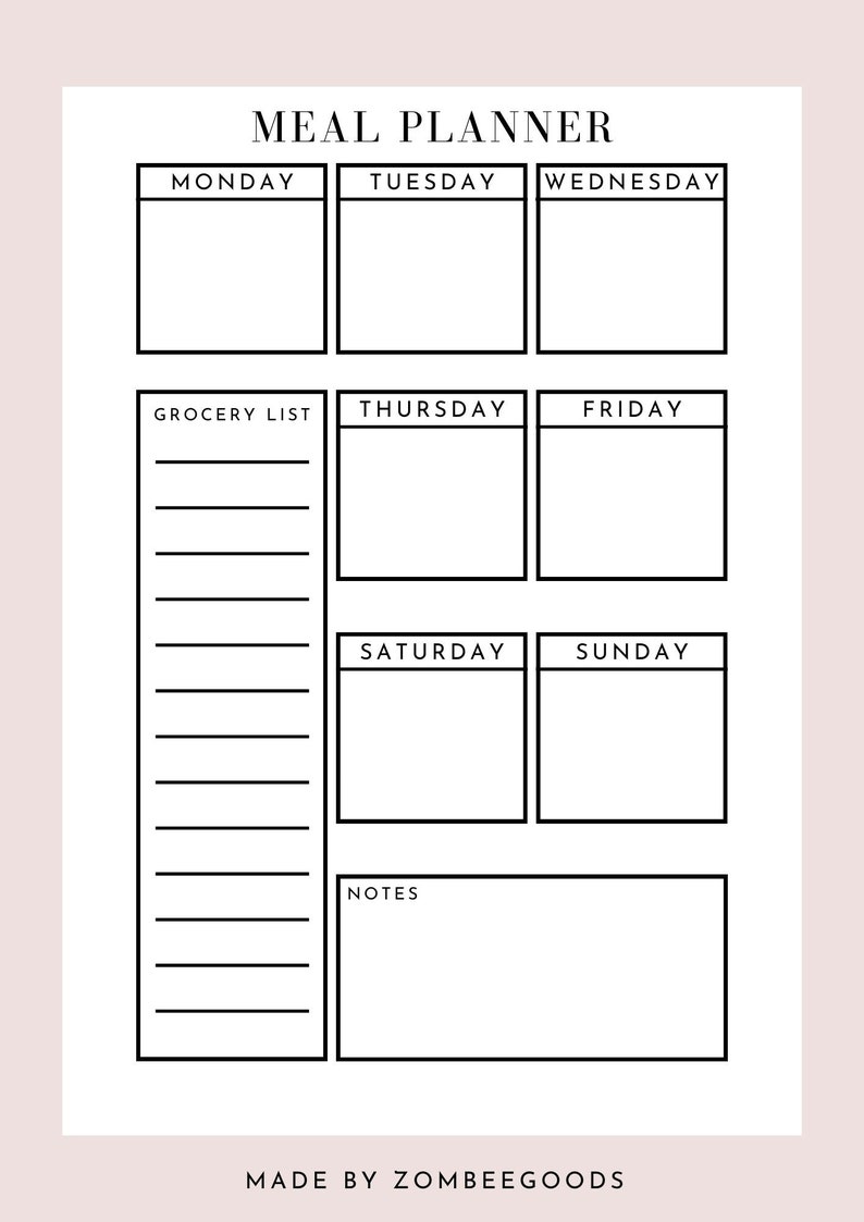 Printable Weekly Meal Planner, Grocery List, Meal Tracker, Meal Prep ...