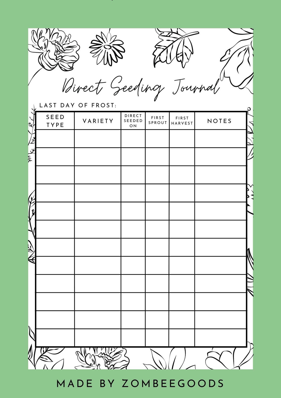 Printable Seed Starting and Direct Seeding Journal, Seed List, Garden ...