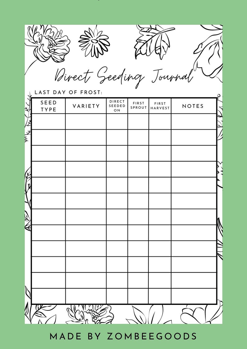 Printable Seed Starting and Direct Seeding Journal, Seed List, Garden ...