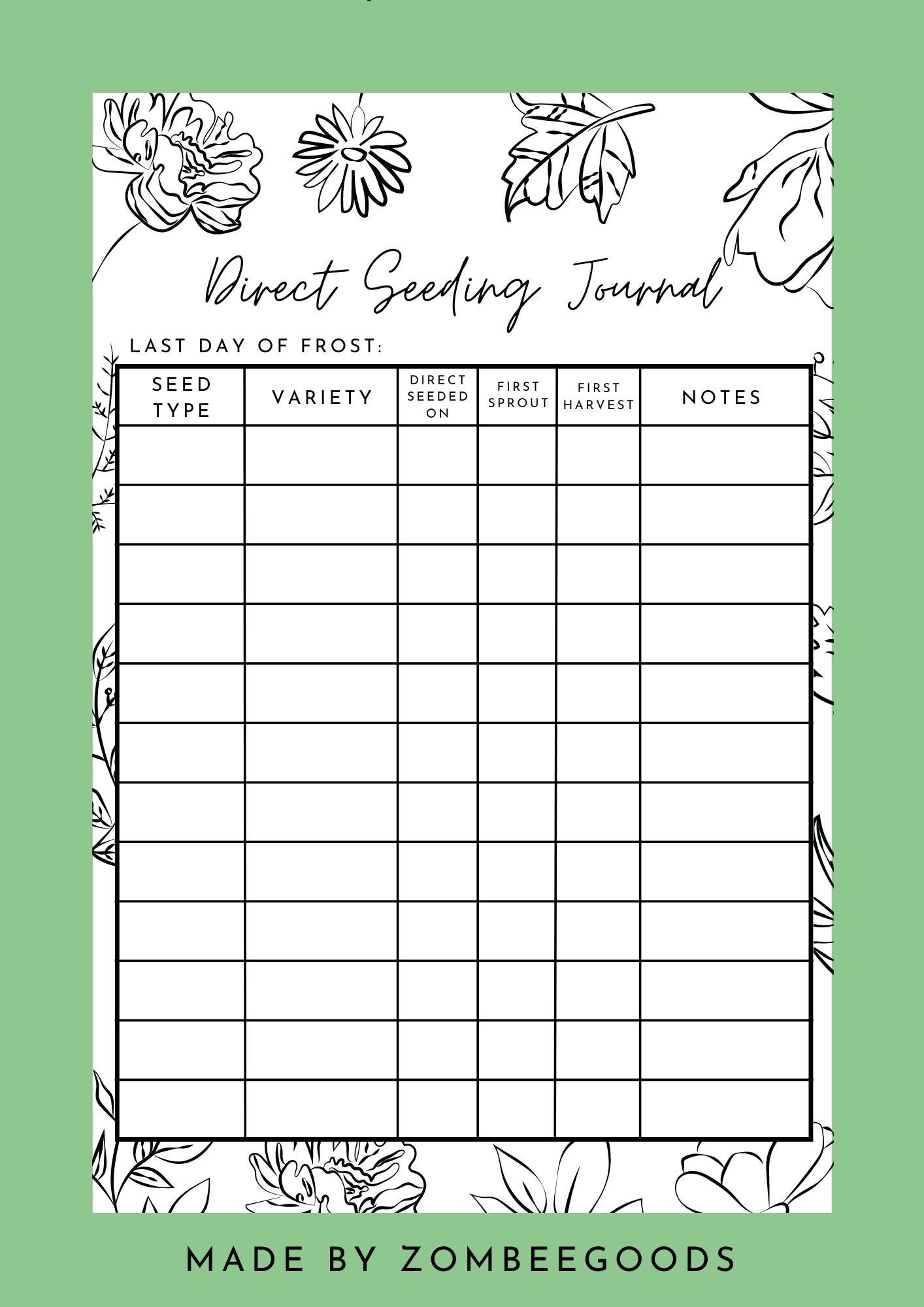Printable Seed Starting and Direct Seeding Journal, Seed List, Garden ...