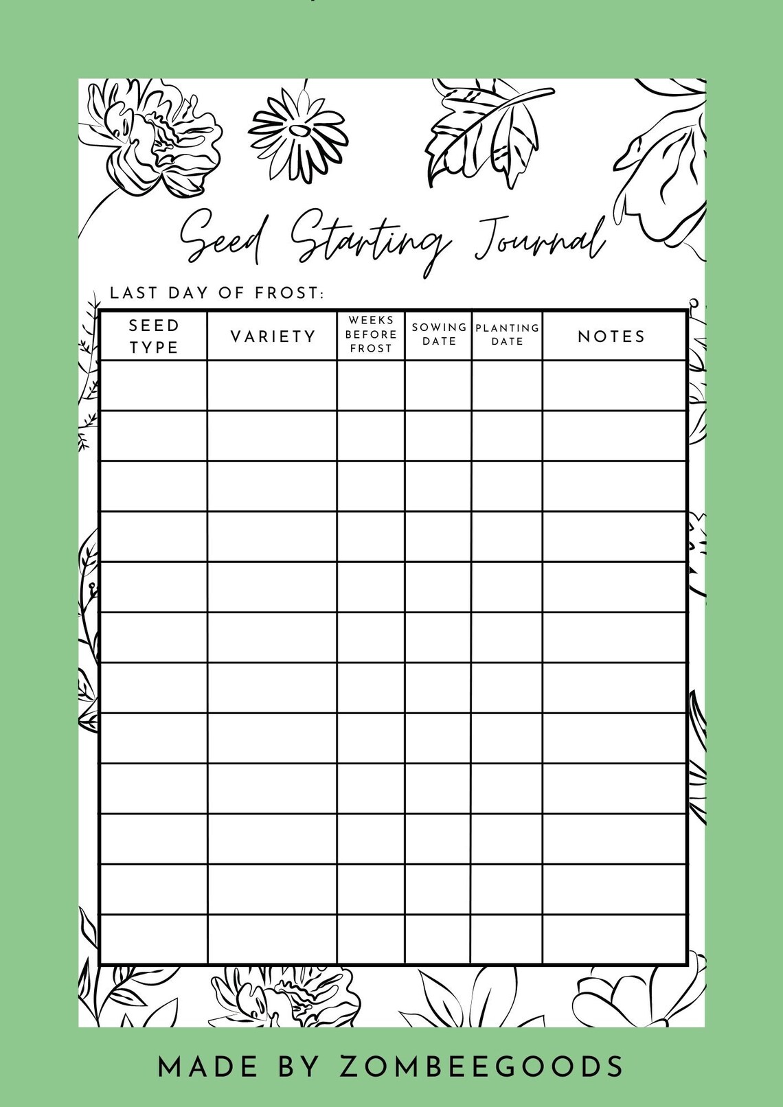 Printable Seed Starting and Direct Seeding Journal, Seed List, Garden ...
