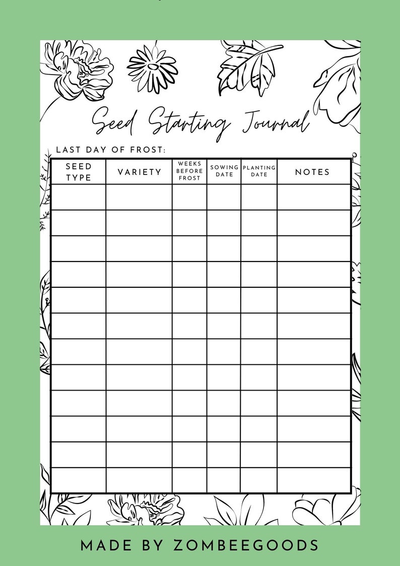 Printable Seed Starting and Direct Seeding Journal, Seed List, Garden ...