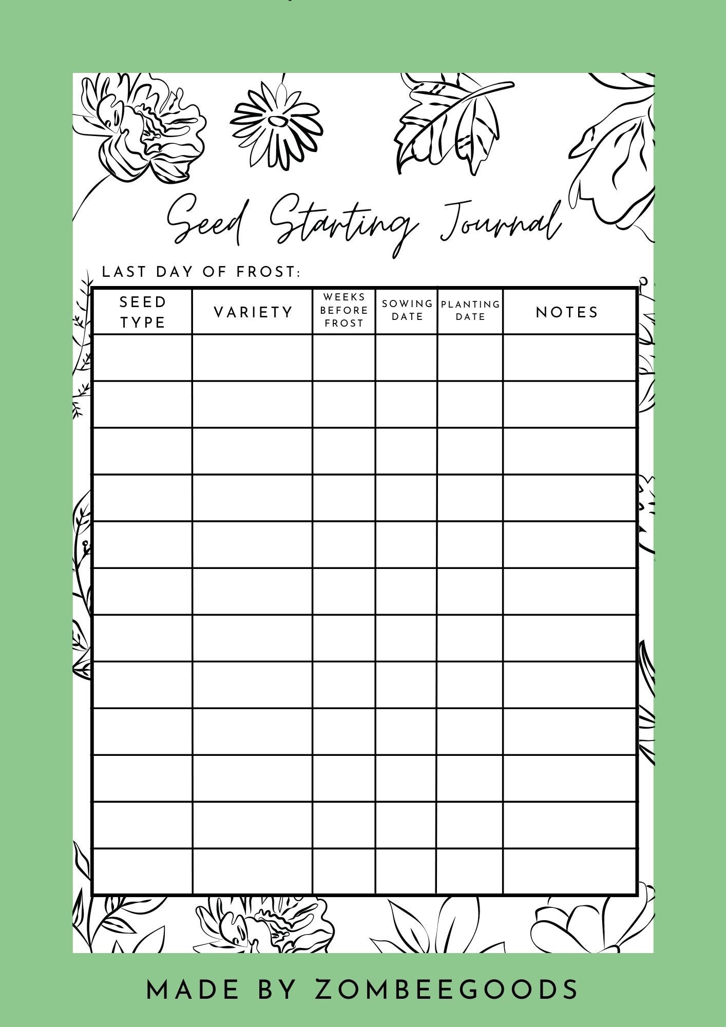 Printable Seed Starting and Direct Seeding Journal, Seed List, Garden ...
