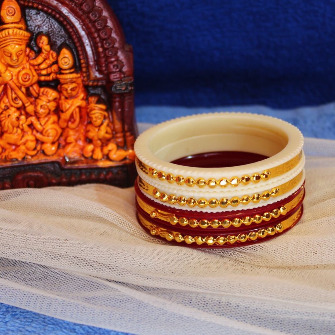 Handmade Shakha Pola Gold Plated Acrylic Bangle for Women, Red and ...