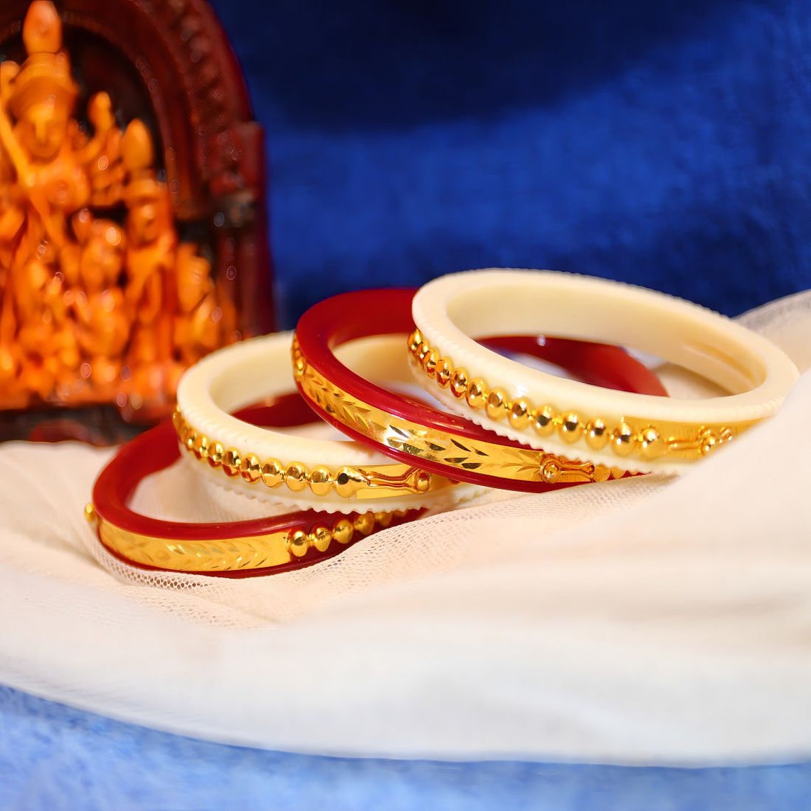 Handmade Shakha Pola Gold Plated Acrylic Bangle for Women, Red and ...