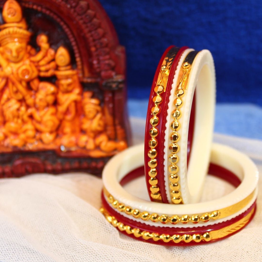 Handmade Shakha Pola Gold Plated Acrylic Bangle for Women, Red and ...