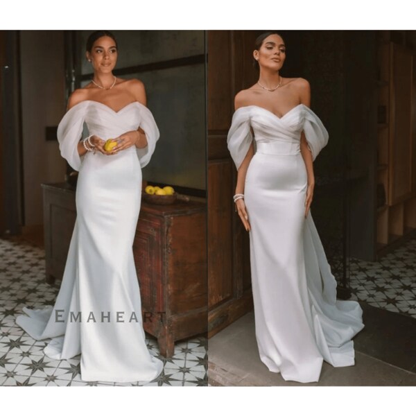 Satin off the Shoulder Wedding Dress - Etsy