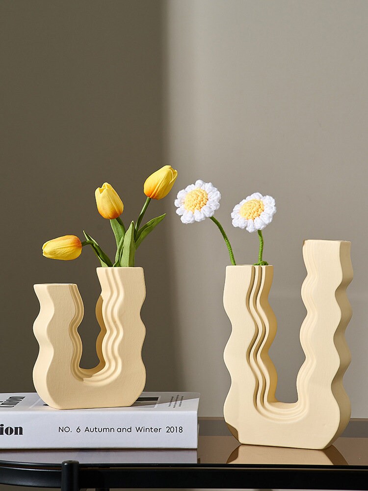 Nordic Colorful Ceramic Wavy Vase Morandi-inspired Geometric - Etsy