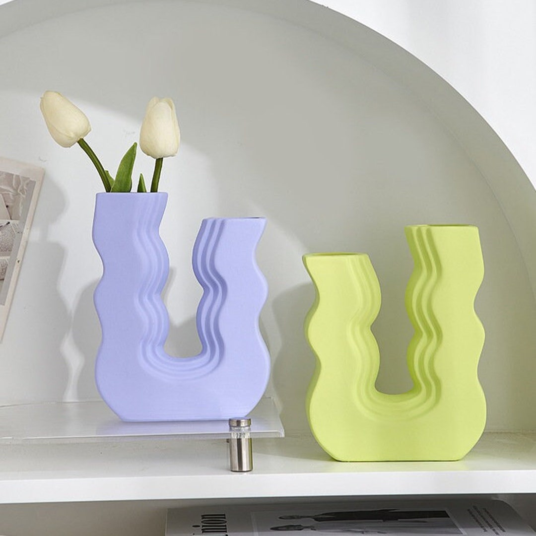 Nordic Colorful Ceramic Wavy Vase Morandi-inspired Geometric - Etsy