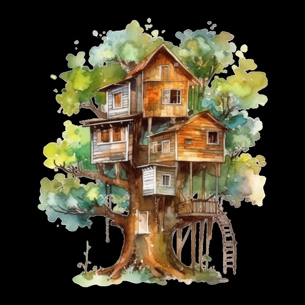 Treehouse Clipart Watercolor, 35 PNG With Clear Background, Summer Tree ...