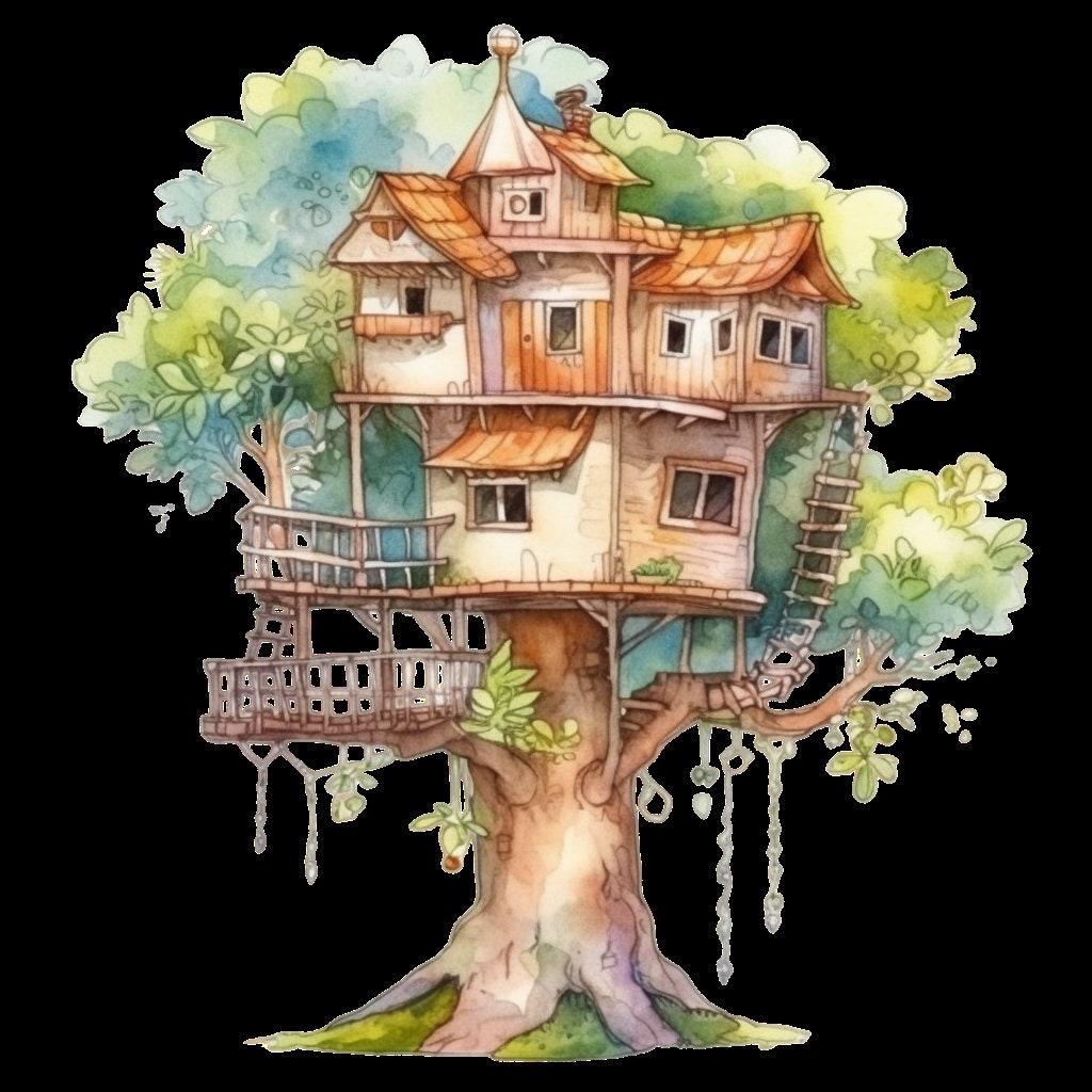 Treehouse Clipart Watercolor, 35 PNG With Clear Background, Summer Tree ...