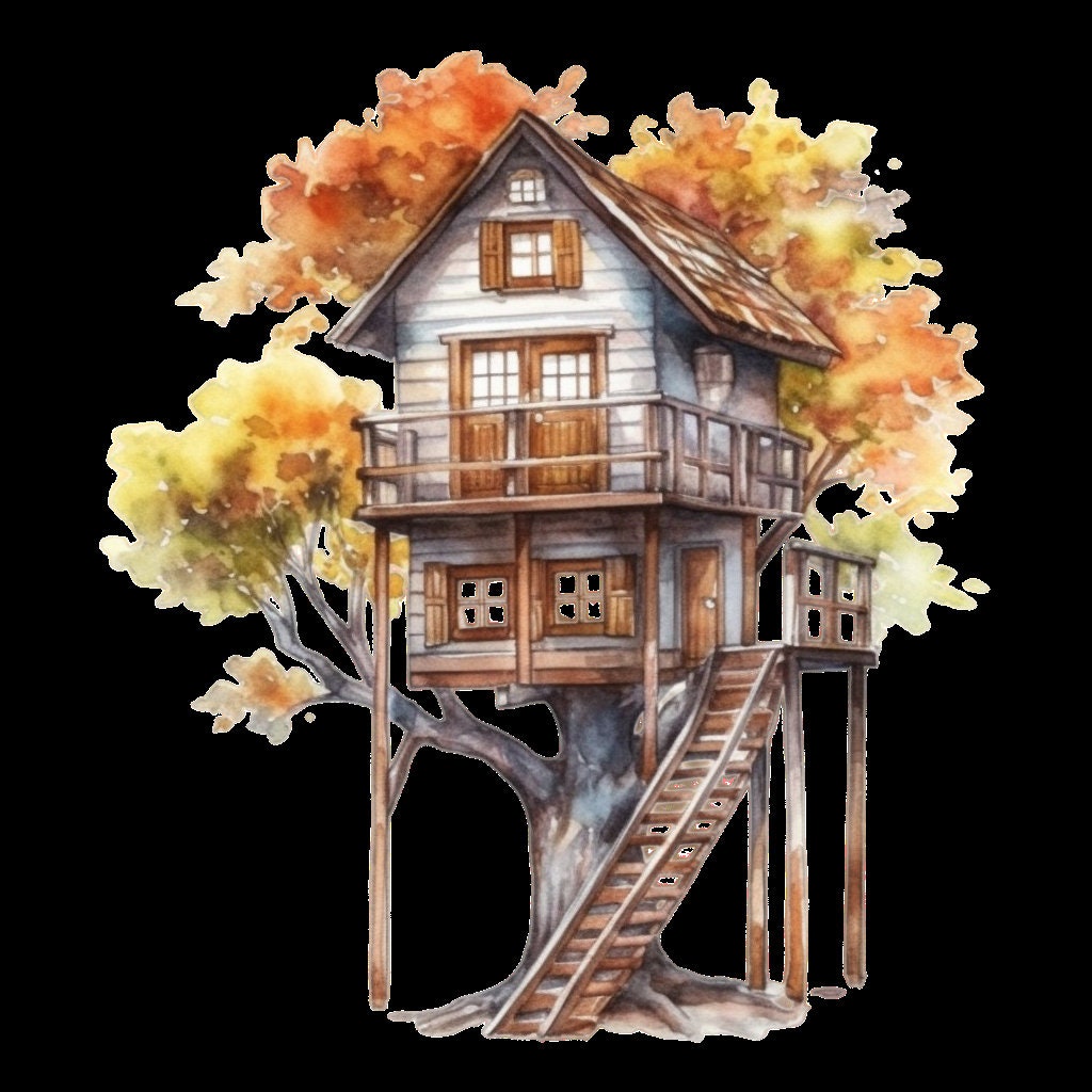 Treehouse Clipart Watercolor, 35 PNG With Clear Background, Summer Tree ...