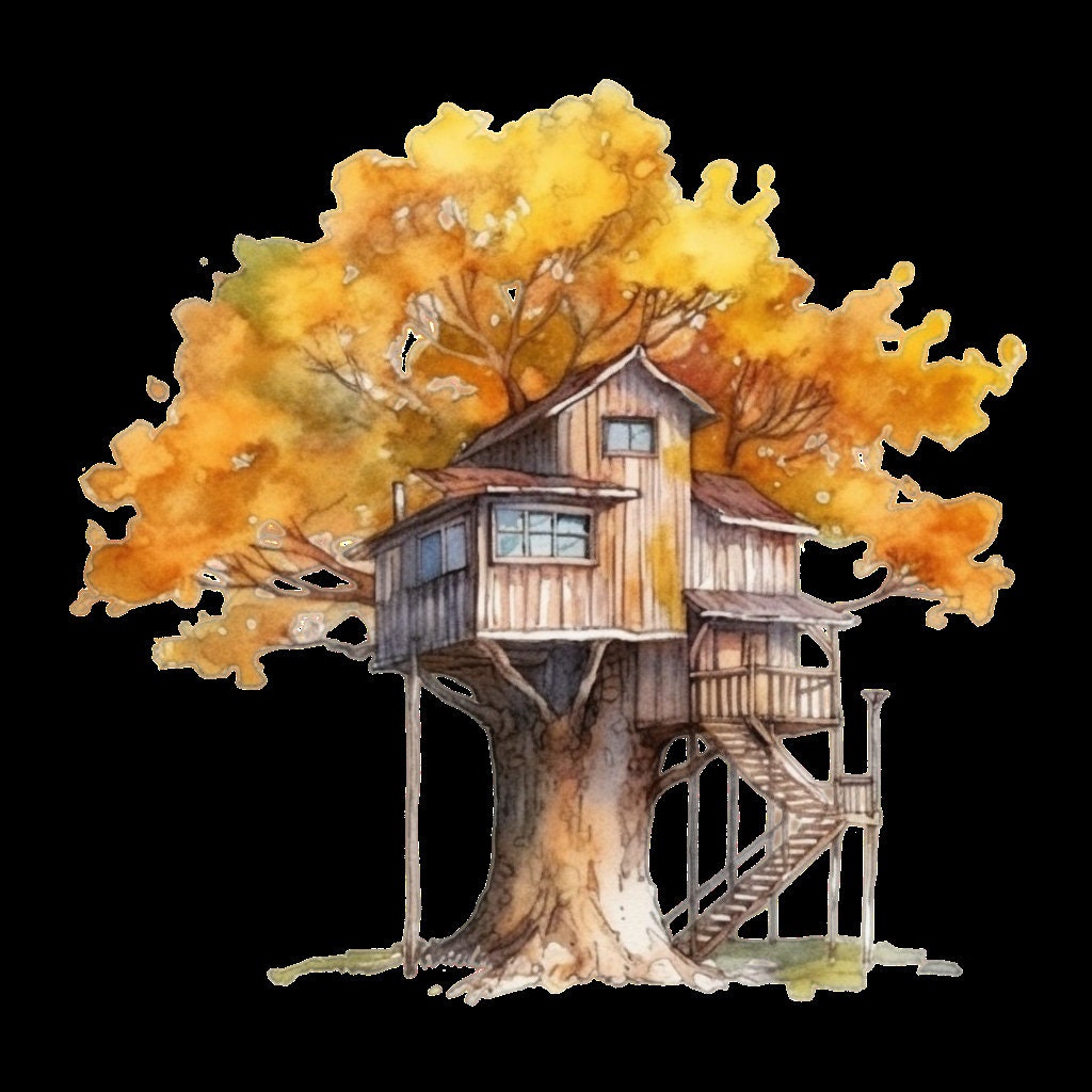 Treehouse Clipart Watercolor, 35 PNG With Clear Background, Summer Tree ...