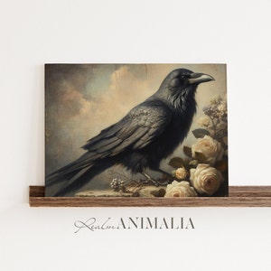 Vintage Raven and Roses Art Print, Dark Academia Wall Decor, Gothic ...