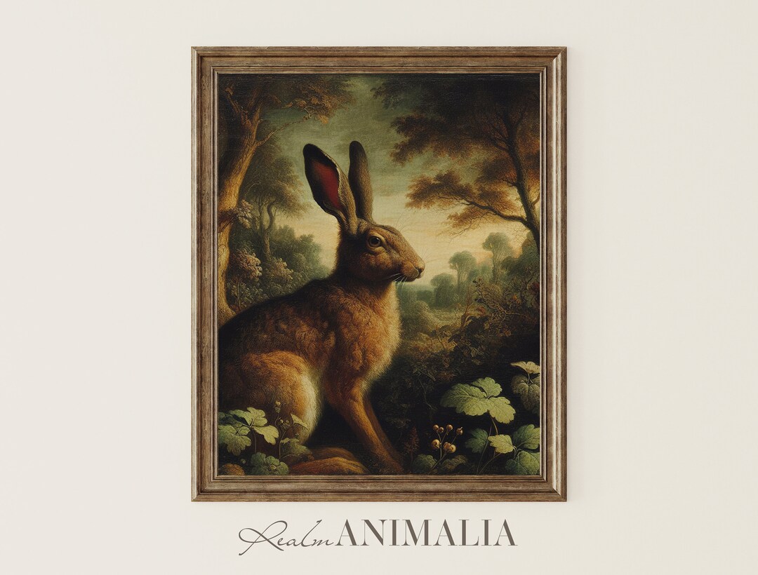 Autumn Rabbit Vintage Painting, Printable Antique Rabbit Wall Art ...