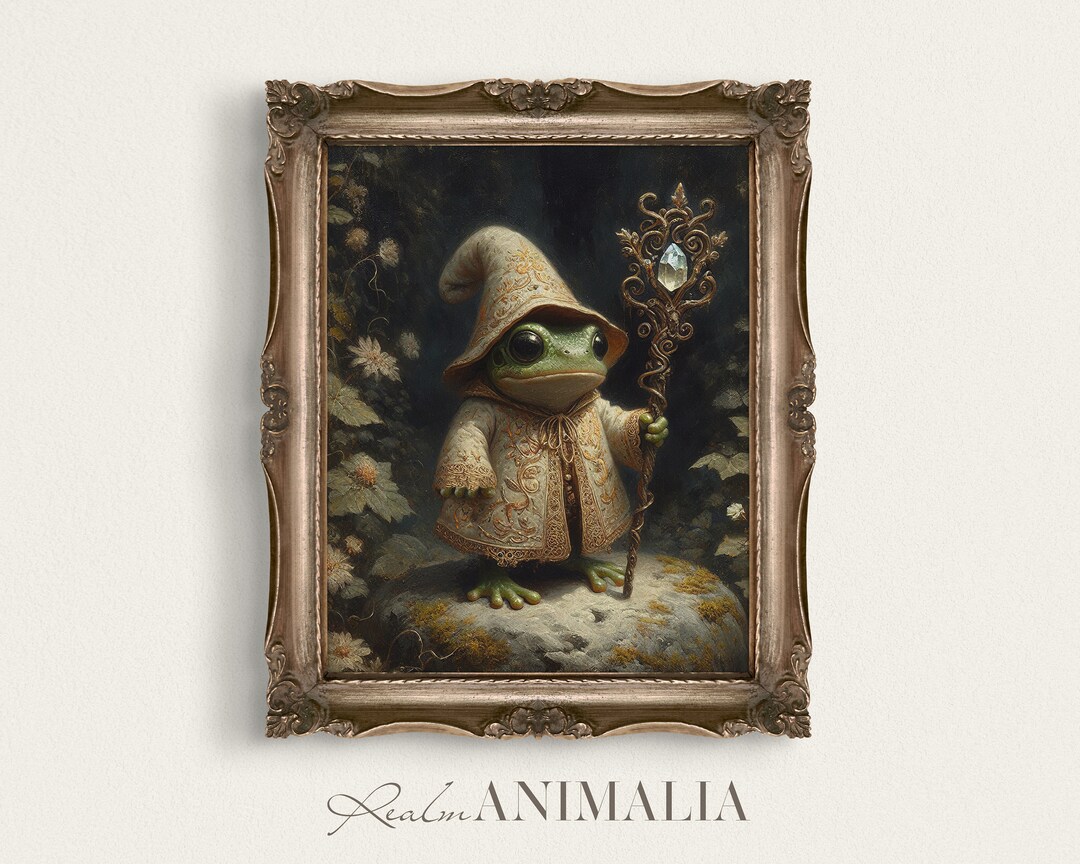 Little Wizard Frog Painting, Printable Moody Dark Fairytale Wall Art ...