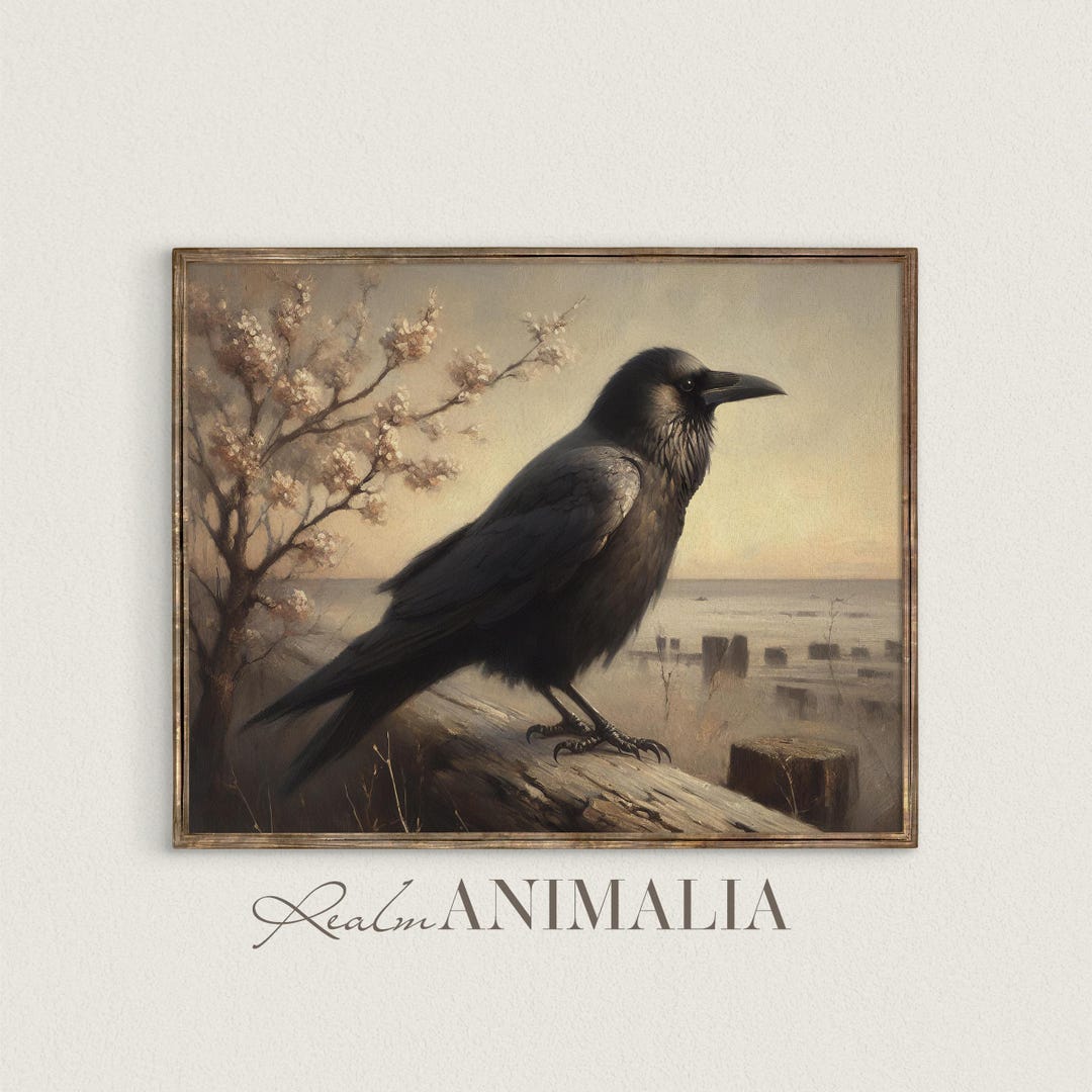 Vintage Crow Coastal Art Print, Moody Bird Seascape (digital Download ...