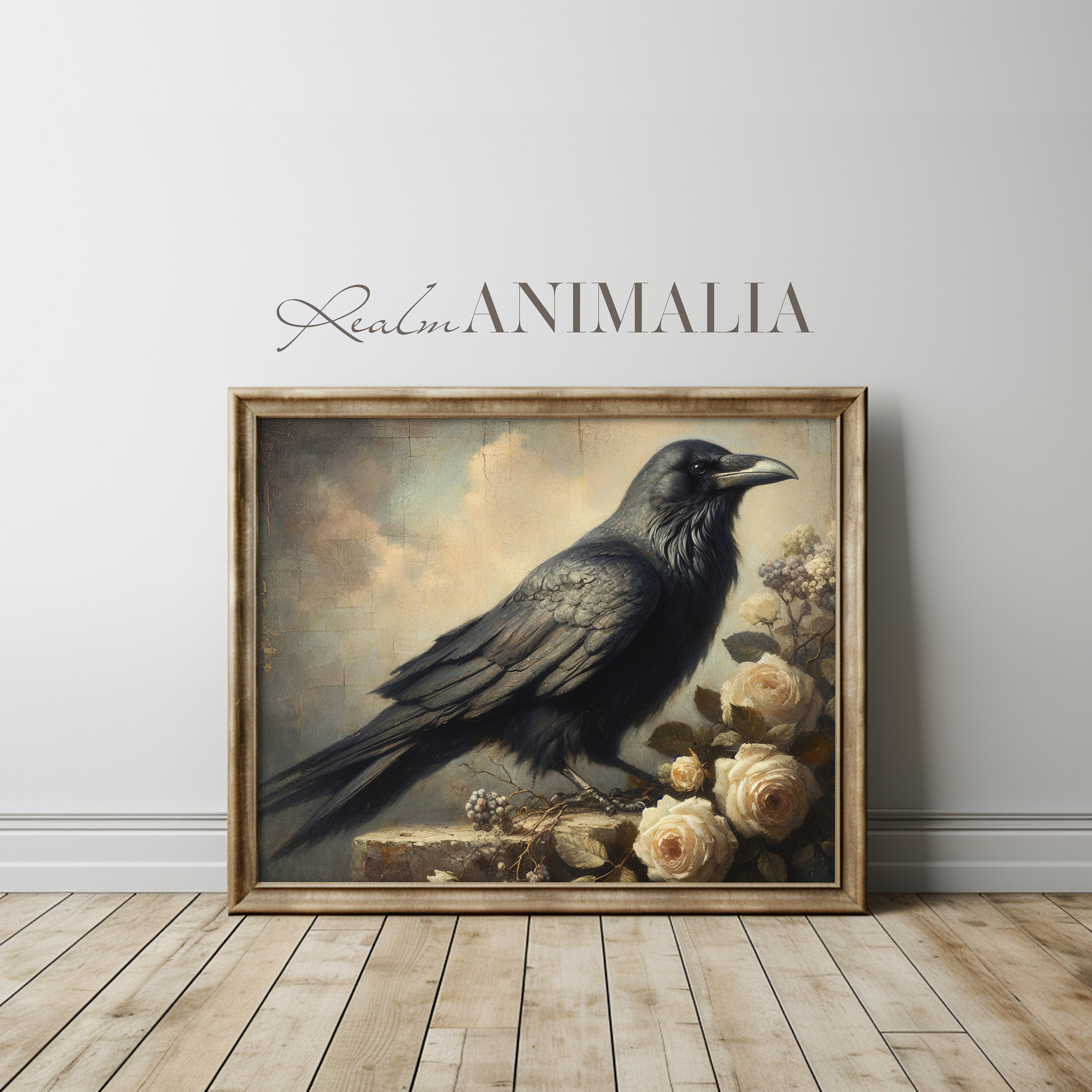Vintage Raven Still Life Print Printable Moody Neutral Gothic Raven ...