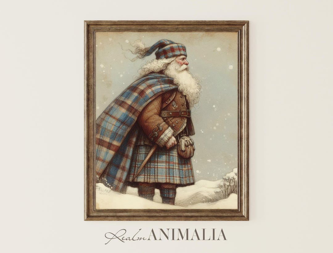 Scottish Santa Claus Art Print, Vintage Father Christmas Painting ...