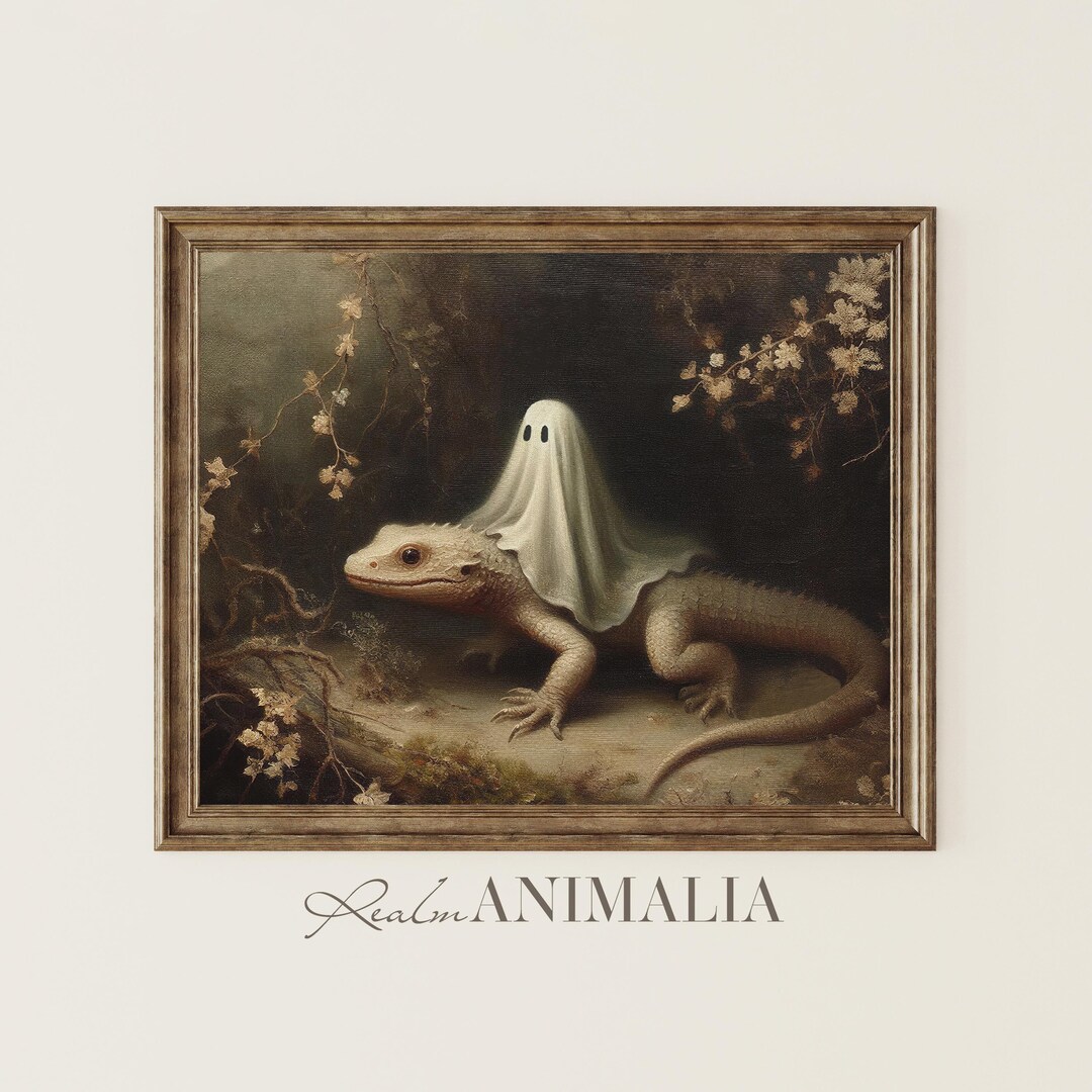 Ghost Riding Lizard Print, Whimsical Halloween Wall Art, Spooky Season ...