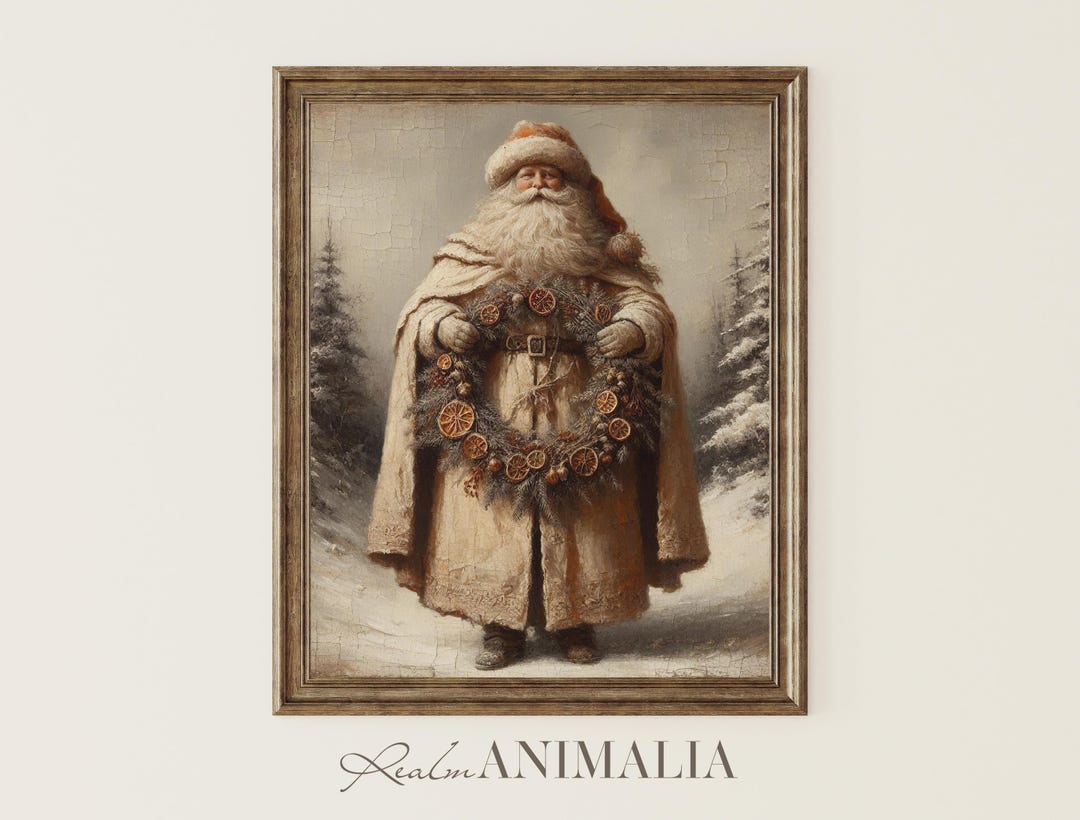 Vintage Santa Claus Art Print, Neutral Christmas Printable Wall Art ...