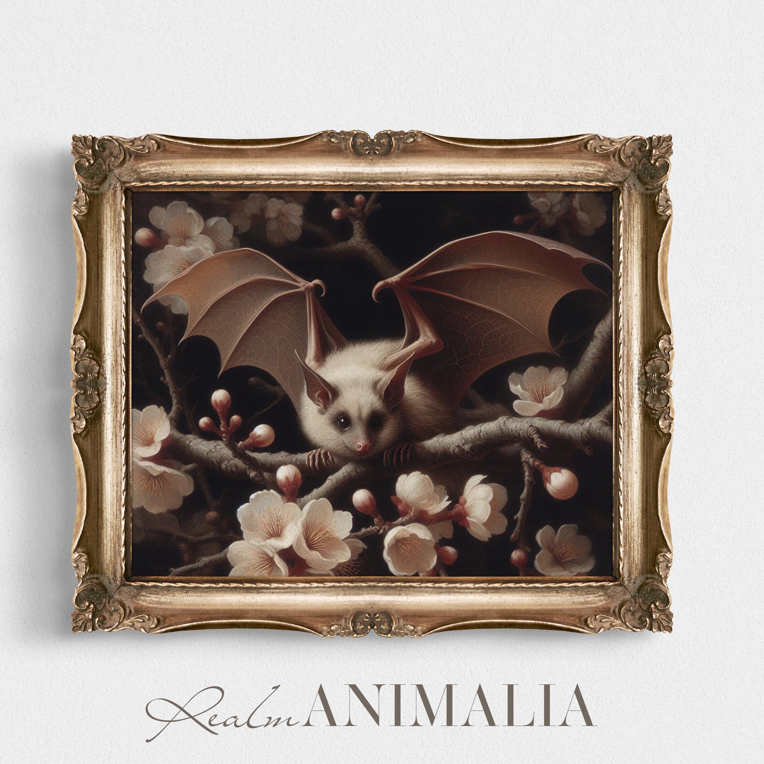 Vintage Bat Art Painting Dark Cottagecore Perched Bat PRINTABLE Wall ...