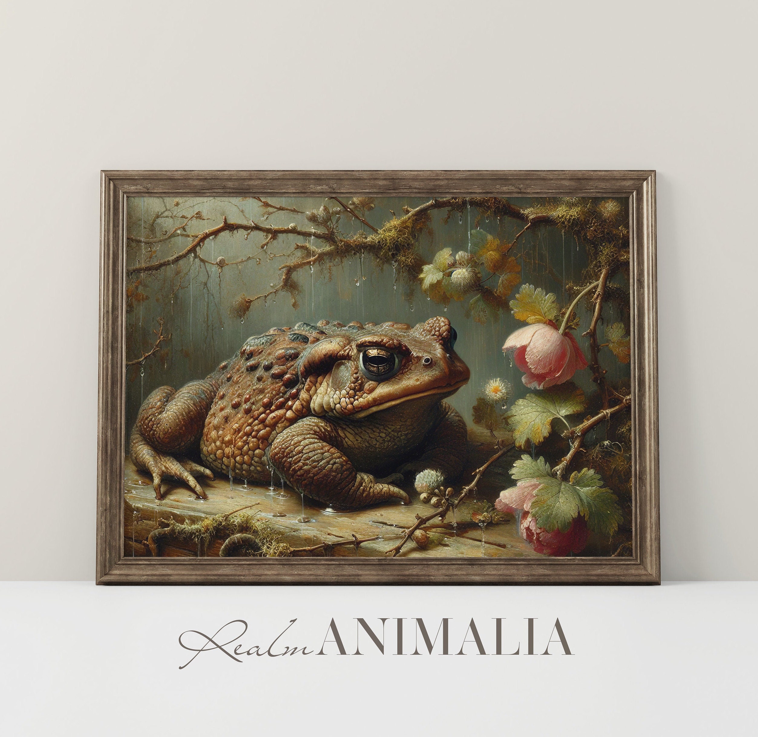 Toad in Rain Print Printable Cottagecore Animal Wall Art Vintage ...