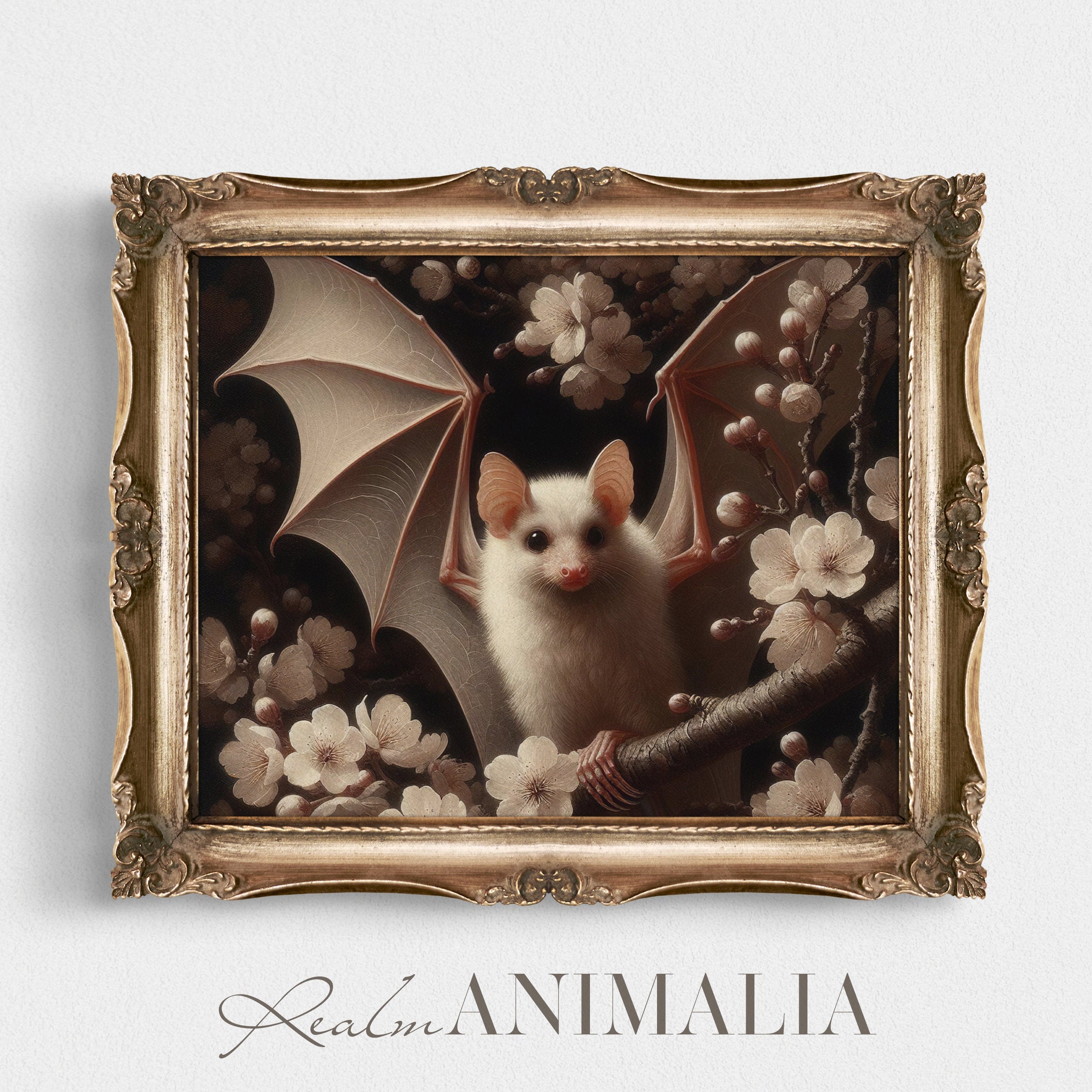 Vintage Bat Art Painting Dark Cottagecore Perched Bat PRINTABLE Wall ...