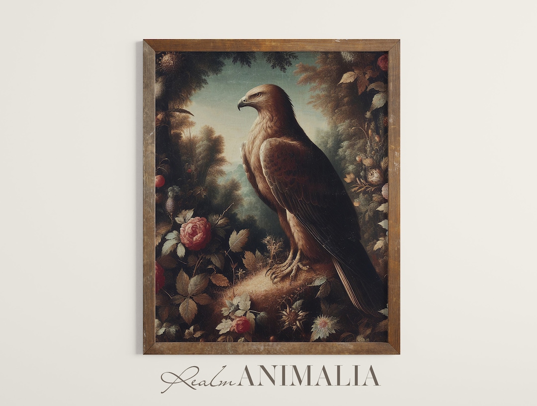 Antique Hawk Painting | PRINTABLE Hawk Bird Vintage Wall Art | Moody ...