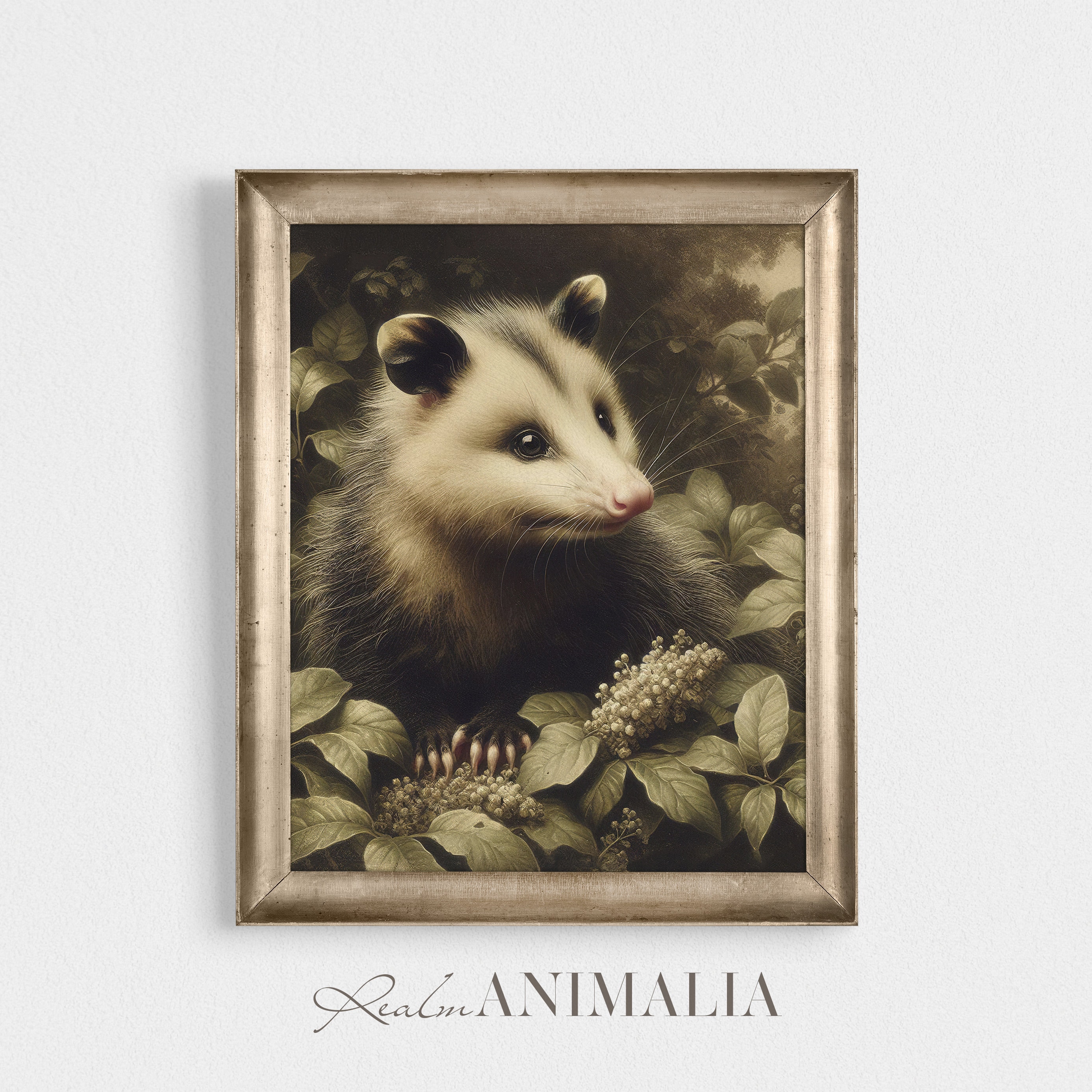 Vintage Opossum Portrait Painting, Printable Botanical Woodland Animal ...