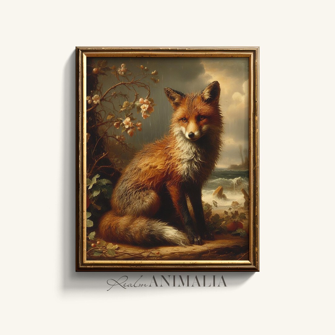 Vintage Fox Painting, Moody Coastal Art Print, Wildlife Animal Wall ...