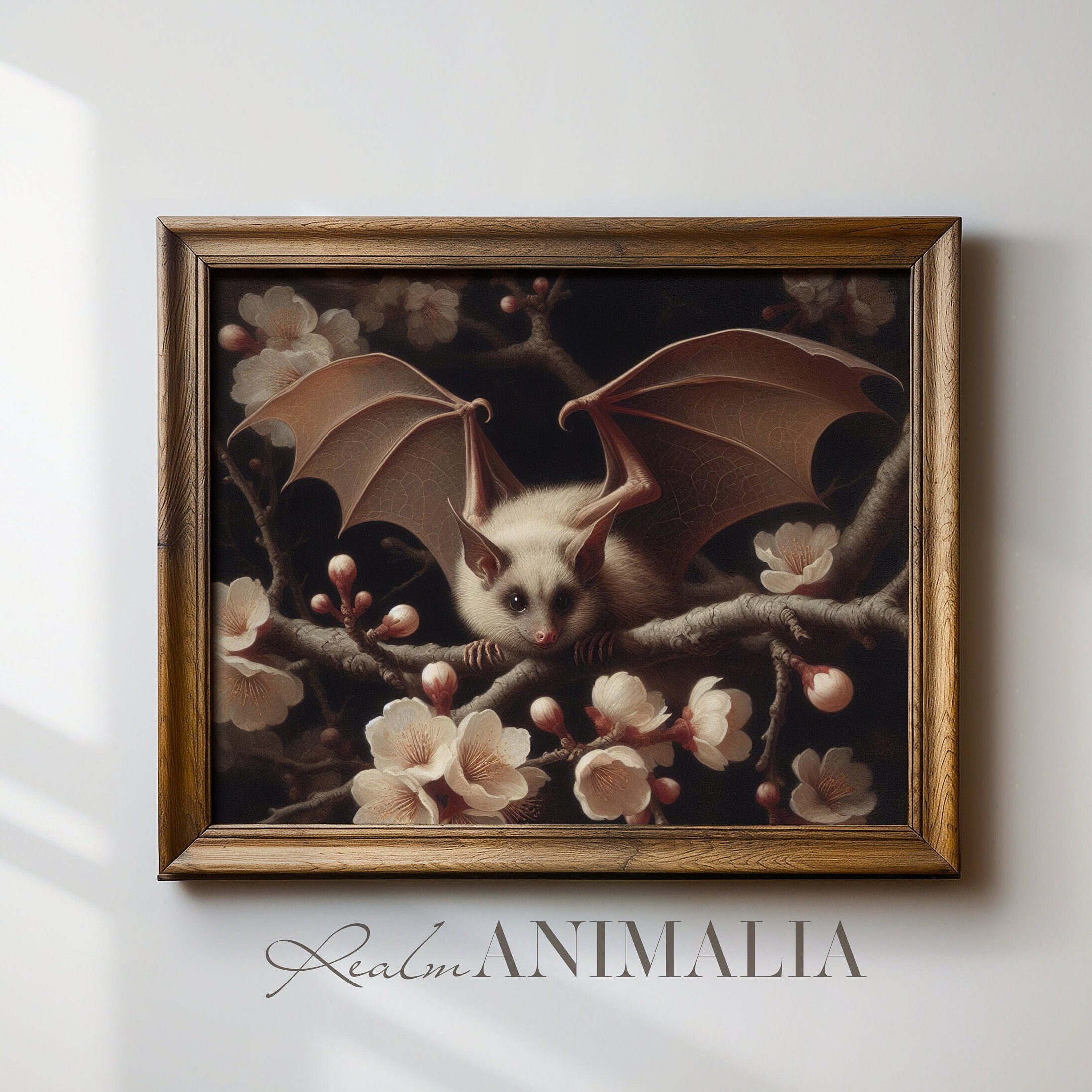 Vintage Bat Art Painting Dark Cottagecore Perched Bat PRINTABLE Wall ...