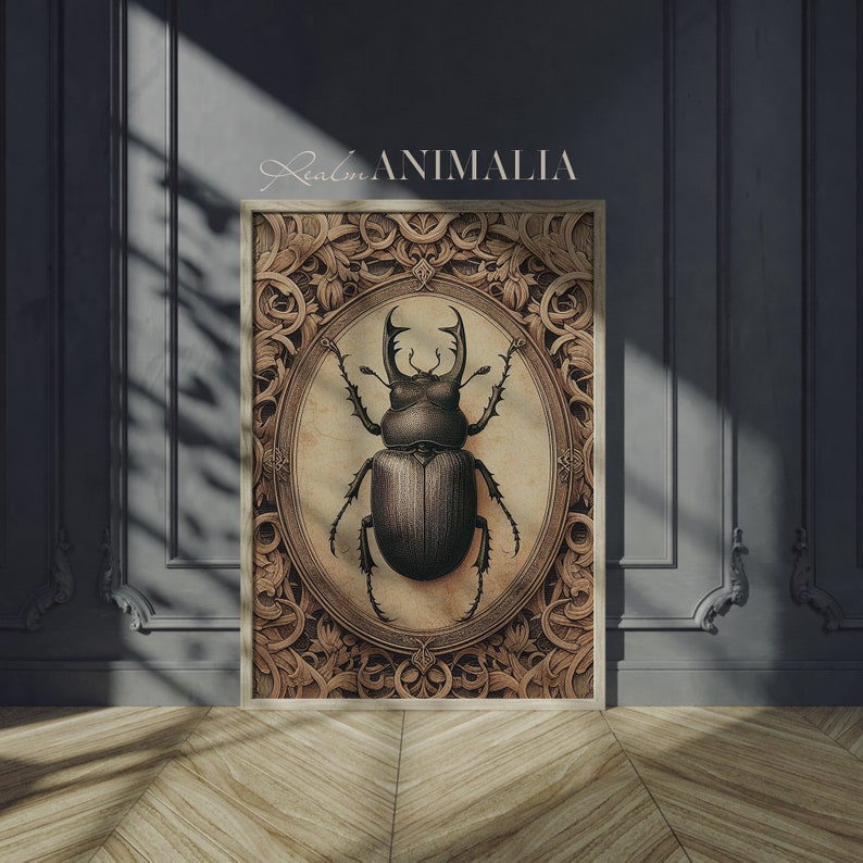 Beetle Art Print, Moody Victorian Insect Printable Wall Art, Dark ...