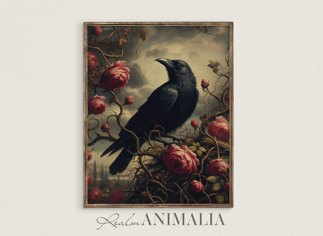 Vintage Crow Art Print, Moody Printable Nature Wall Art, Gothic ...
