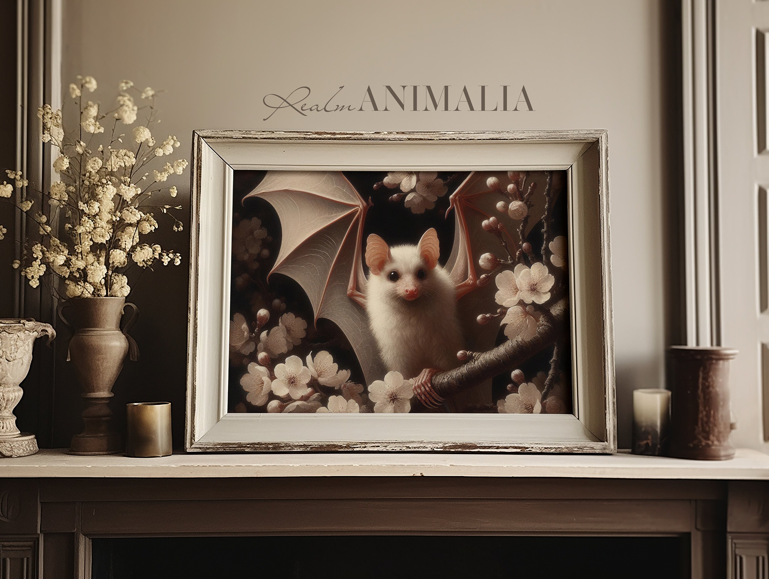 Vintage Bat Art Painting Dark Cottagecore Perched Bat PRINTABLE Wall ...