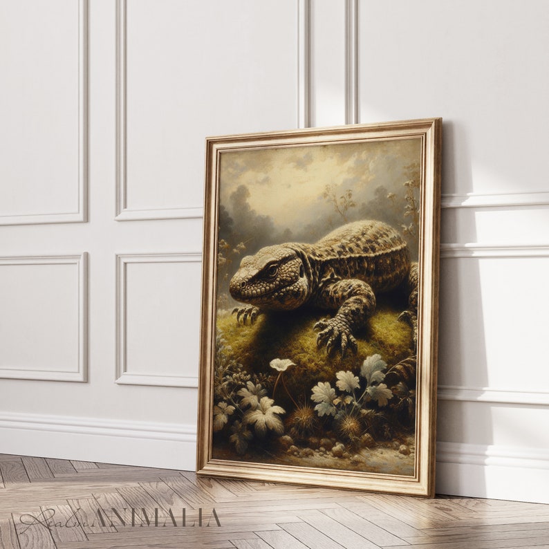Vintage Lizard Printable Painting Moody Lizard Portrait Fine Art Print ...
