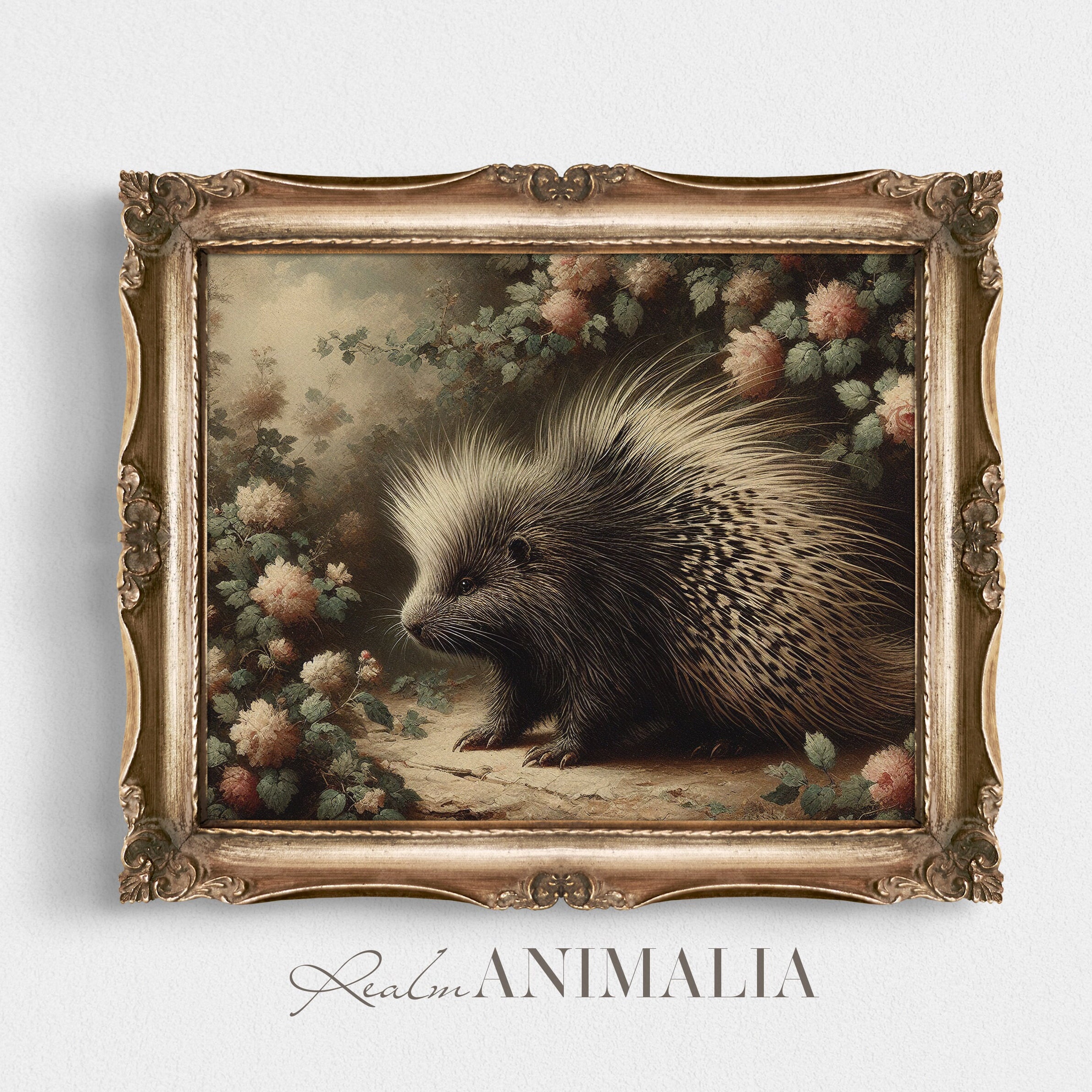 Vintage Porcupine Print, Moody Floral Animal Wall Art (digital Download ...