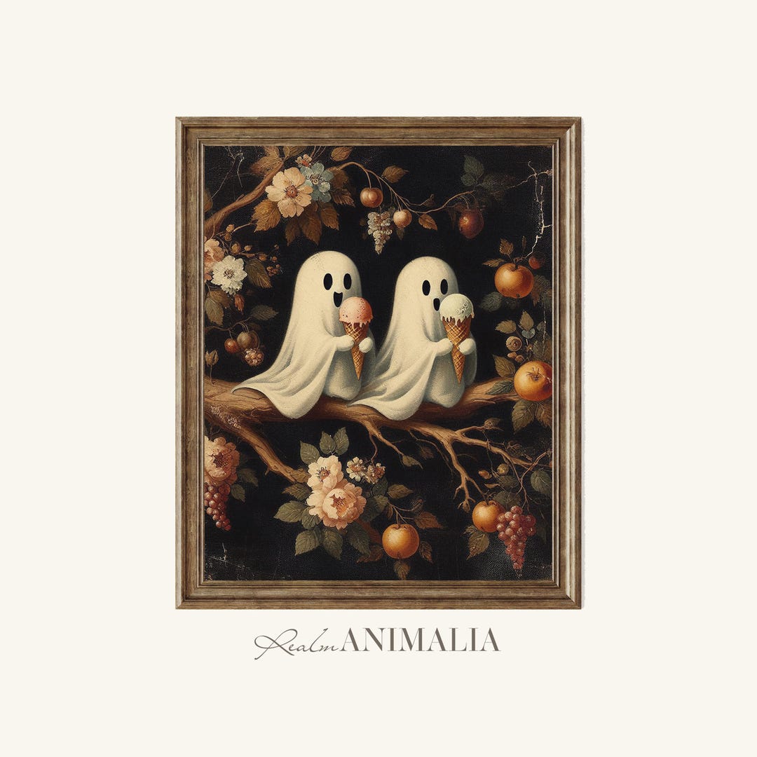Vintage Halloween Ghost Art Print: Ghosts Eating Ice Cream (digital ...