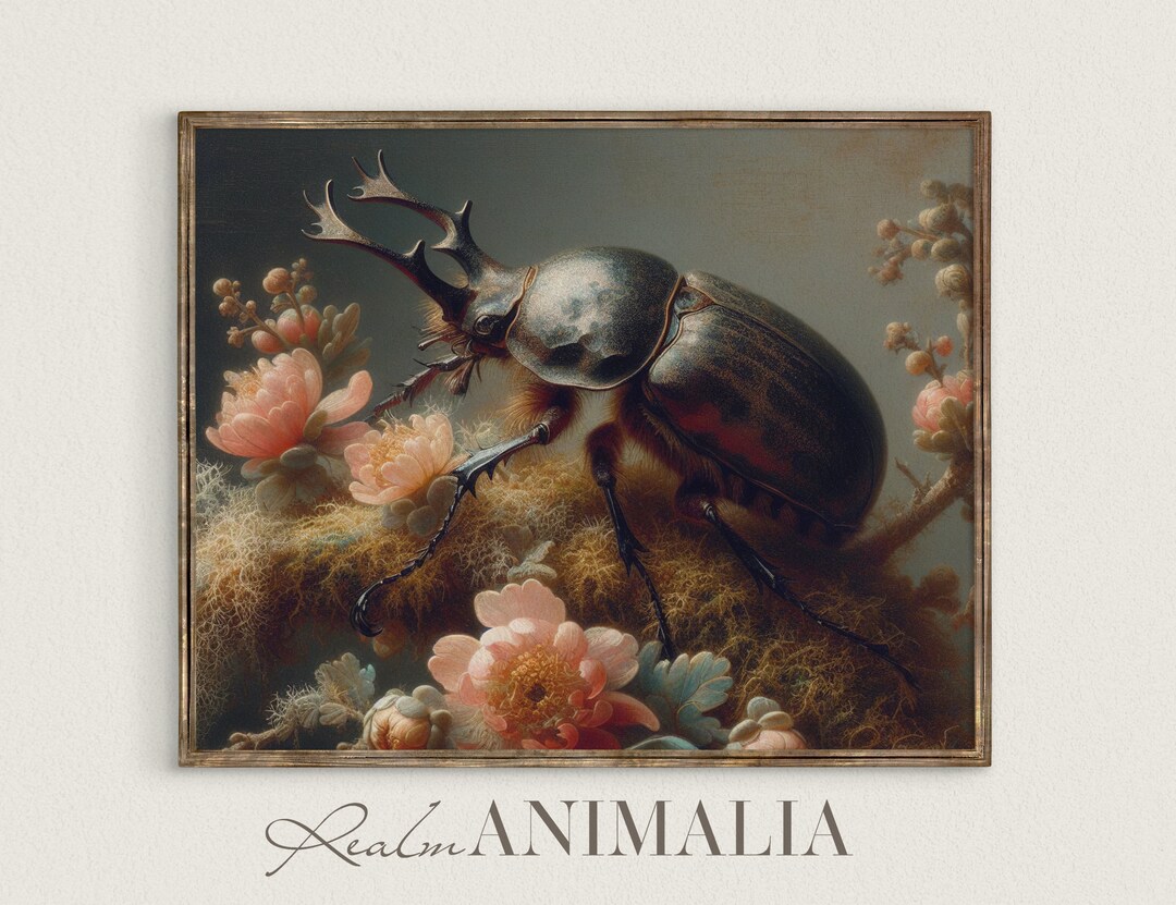 Vintage Beetle Insect Print, Printable Light Academia Beetle Painting ...