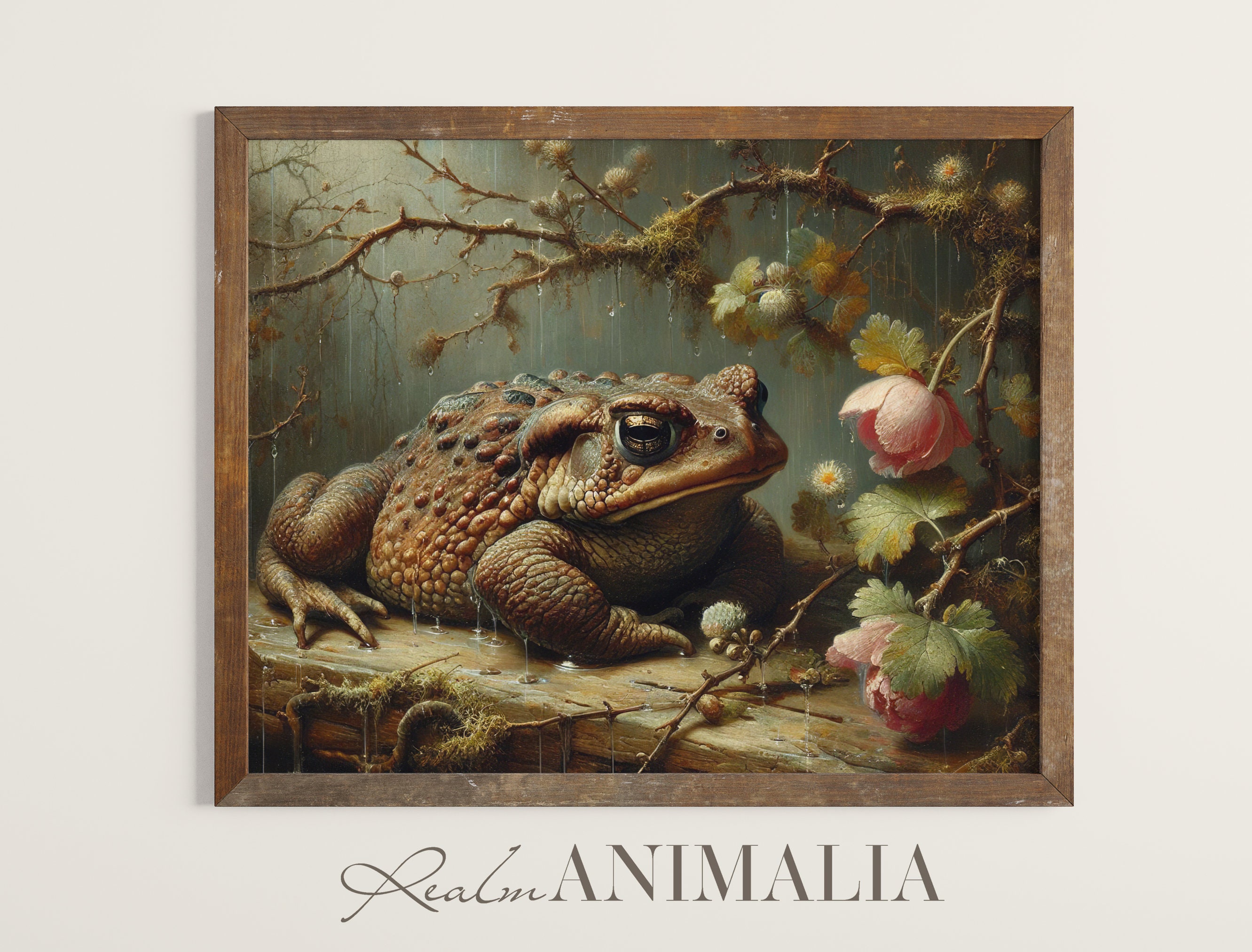 Toad in Rain Print Printable Cottagecore Animal Wall Art Vintage ...