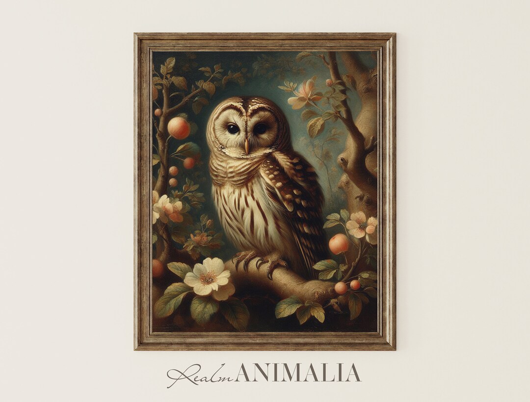 Vintage Owl Print, Antique Bird Printable Wall Art, Rustic Nature Scene ...