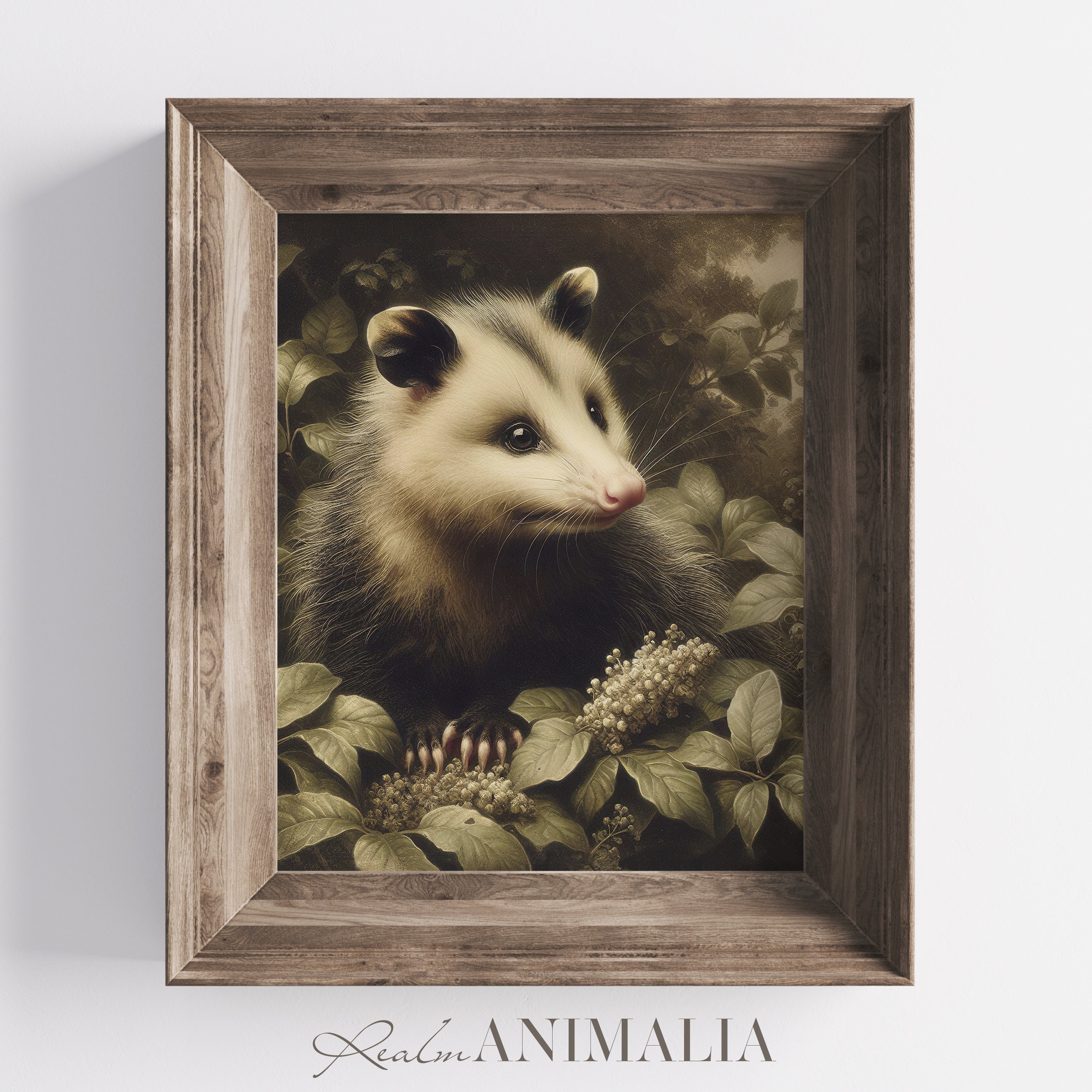 Vintage Opossum Portrait Painting, Printable Botanical Woodland Animal ...