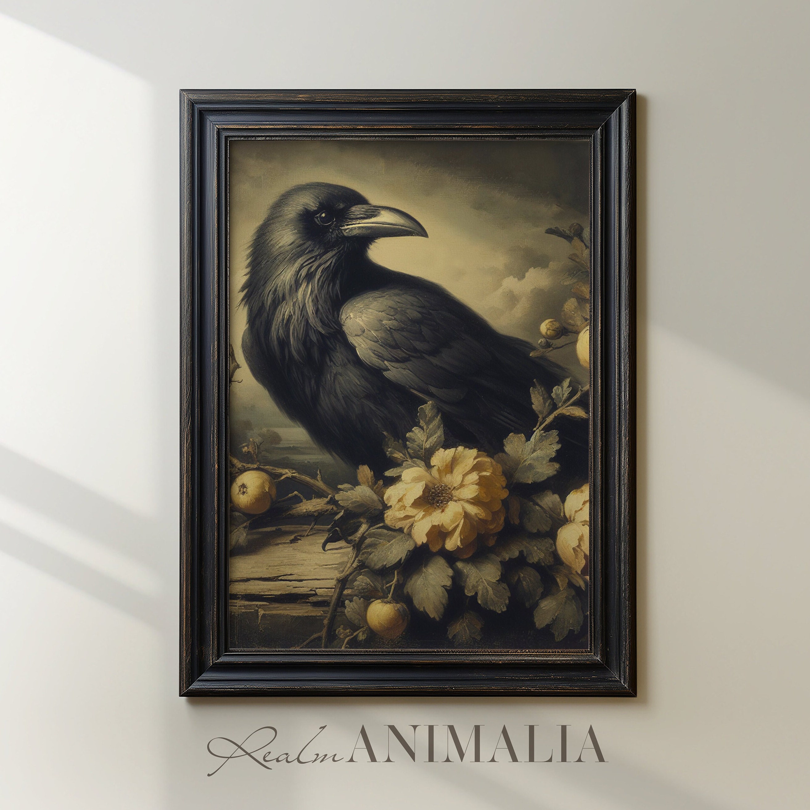 Vintage Raven Printable Painting Moody Neutral Antique Raven Bird and ...