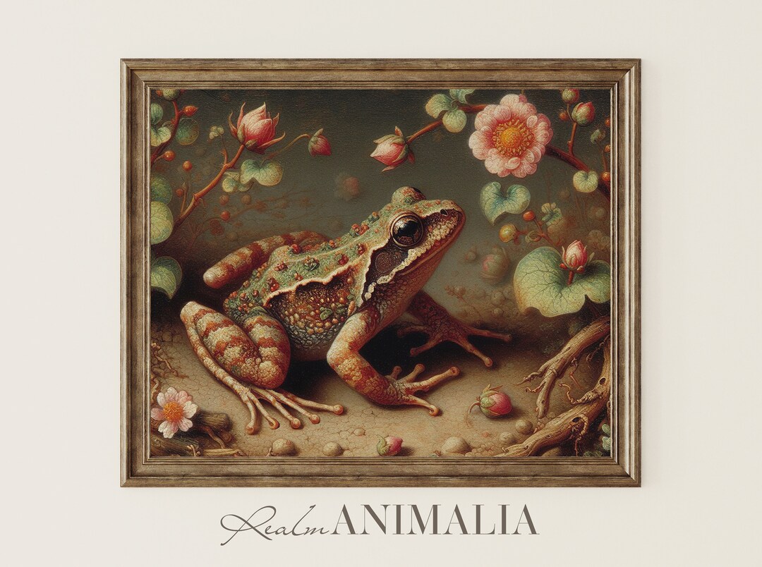 Vintage Colorful Frog Print, Printable Frog Wall Art, Light Cottagecore ...