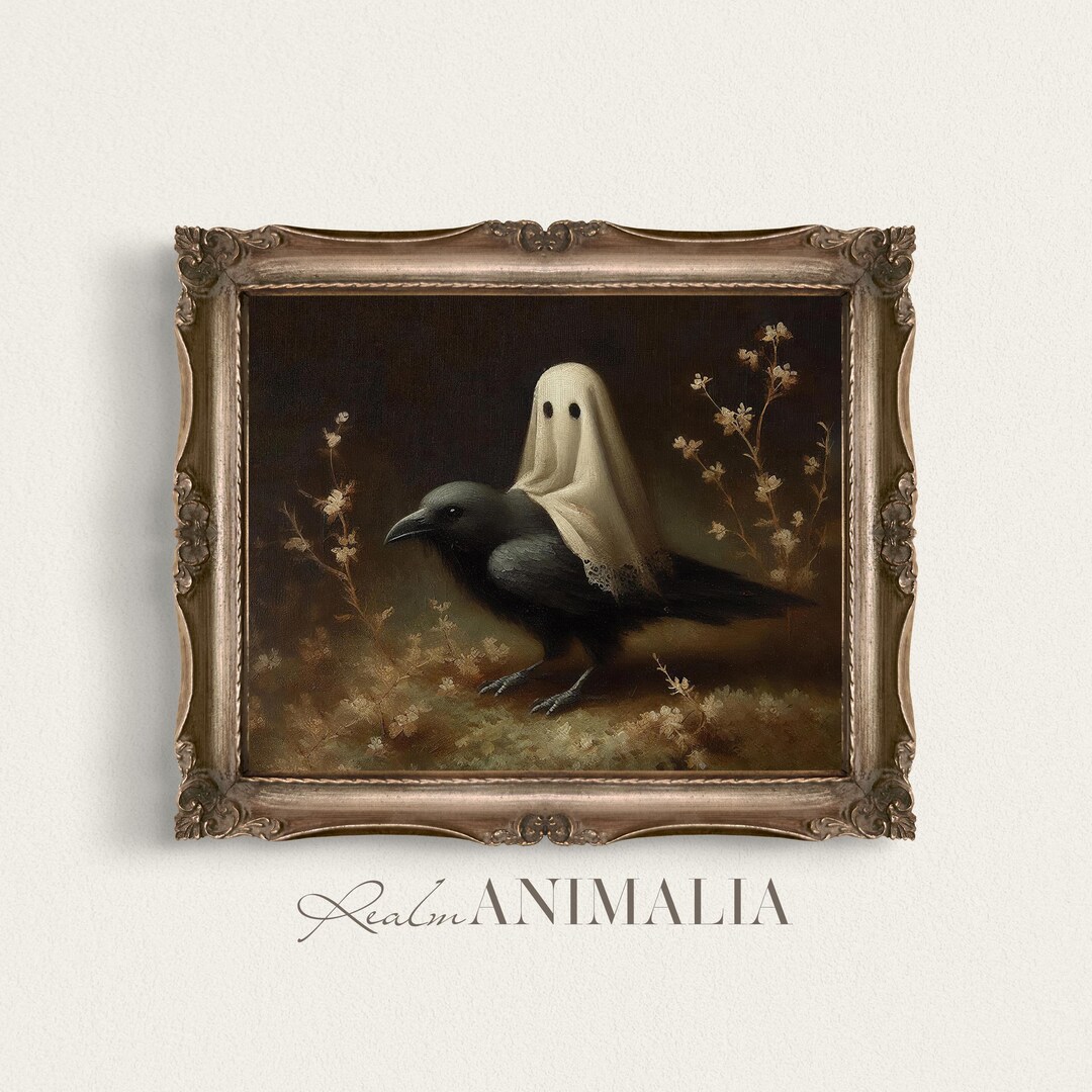Ghost and Crow Halloween Art Print: Whimsical Woodland Cottagecore ...